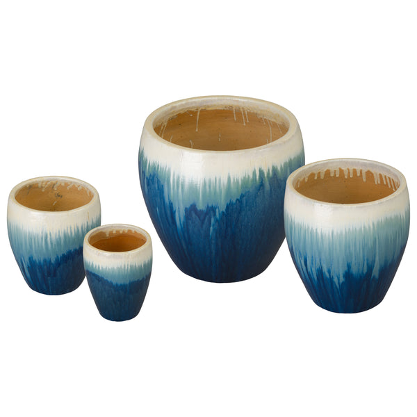 Ossal Set of 4 Blue Snow Ceramic Planters - Scenario Home
