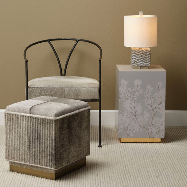 Garbo Mother of Pearl Table Lamp with Linen Shade, Grey - Scenario Home