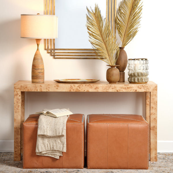 Buff Leather Ottoman, Large - Scenario Home