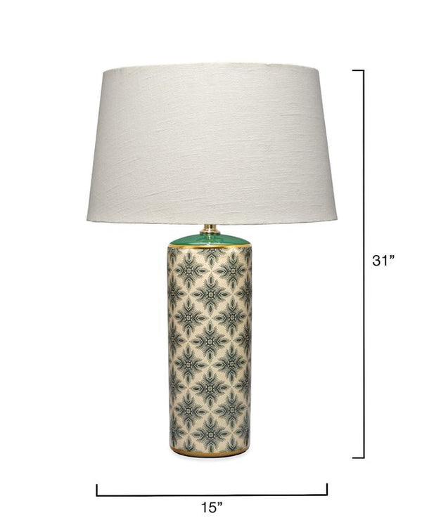 Orbital Table Lamp in Cream and Blue Patterned Ceramic - Scenario Home