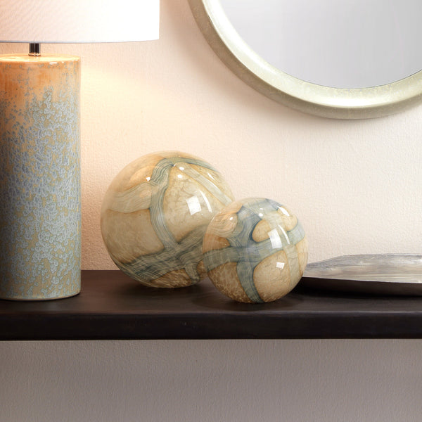 Cosmos Hand Blow Glass Orbs (Set of 2), Blue - Scenario Home
