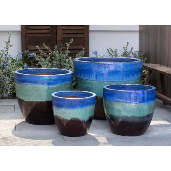 Ocho Running Blue/Brown Glazed Terra Cotta Planters – Set of 4 ...
