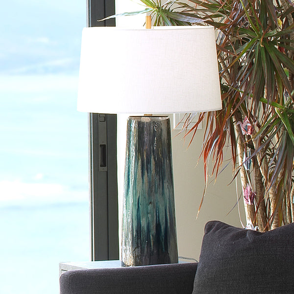 Brushstroke Ceramic Table Lamp with Linen Shade - Scenario Home