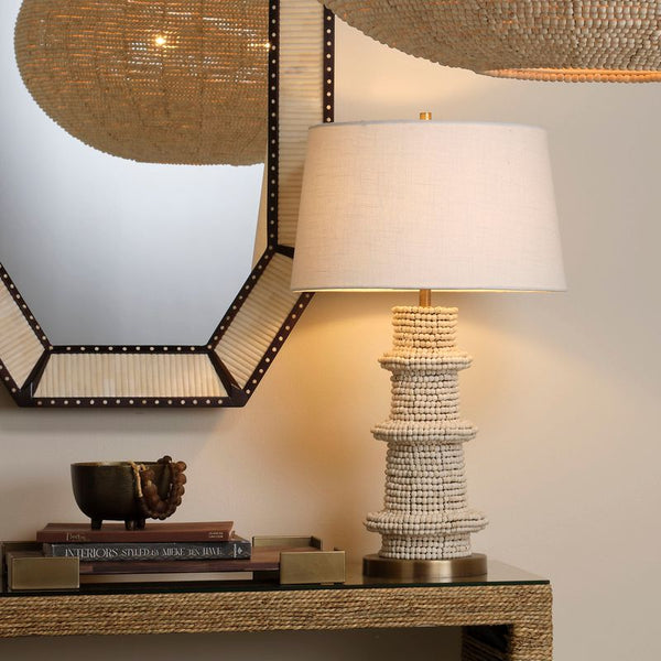 Rowan Table Lamp in Cream Wood Beads - Scenario Home