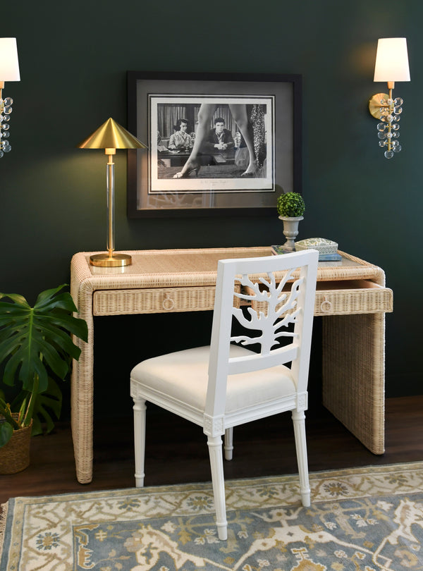 Adrien Two drawer Waterfall Edge Desk in Woven Rattan - Scenario Home