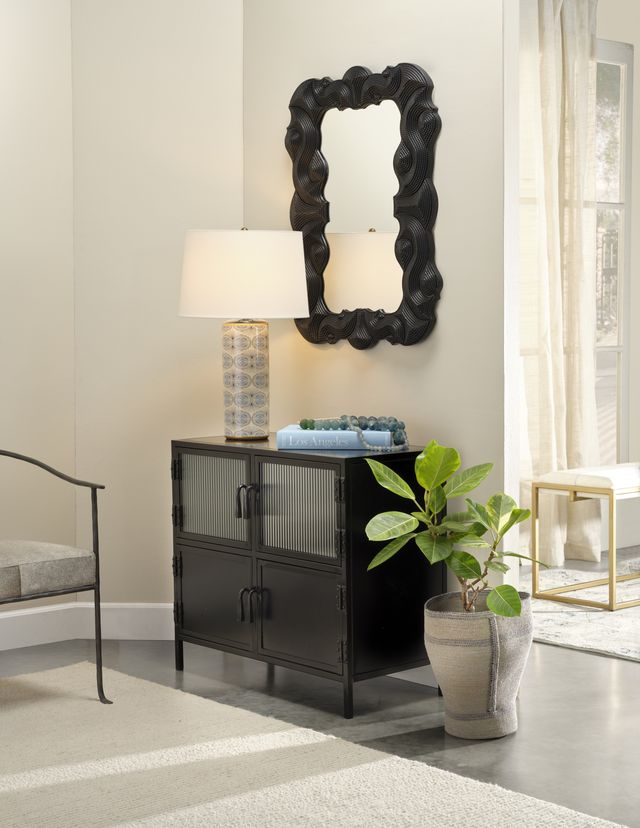 Orbital Table Lamp in Cream and Blue Patterned Ceramic - Scenario Home