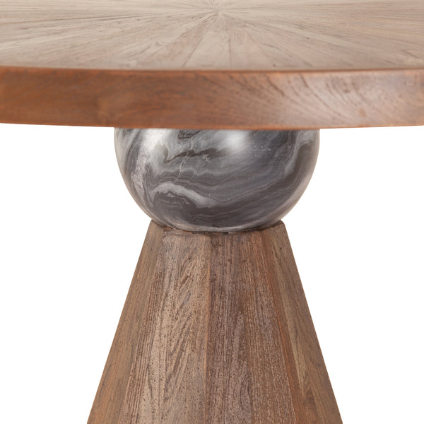 Rustic Revival 48" Round Gathering Table in Teak and Marble - Scenario Home