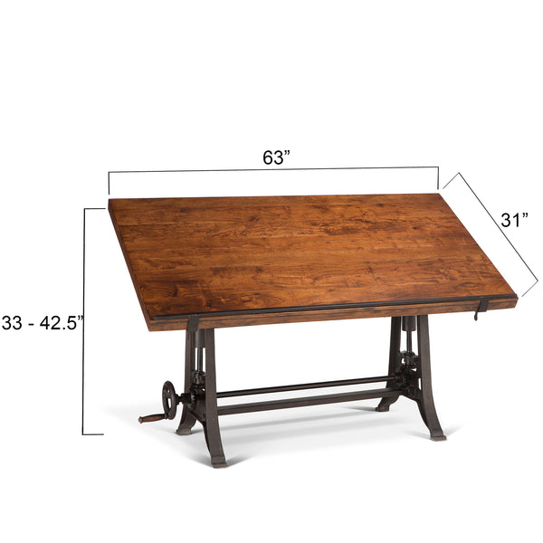 Artezia 62" Drafting Desk with Adjustable Crank in Walnut Finish ...