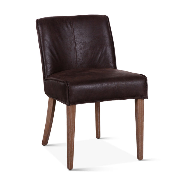 Avery Dining Chair in Dark Brown Leather with Natural Legs - Scenario Home