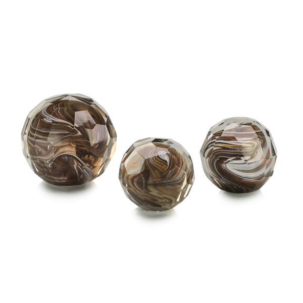 Amber Cut Glass Orbs, Set of 3 - Scenario Home