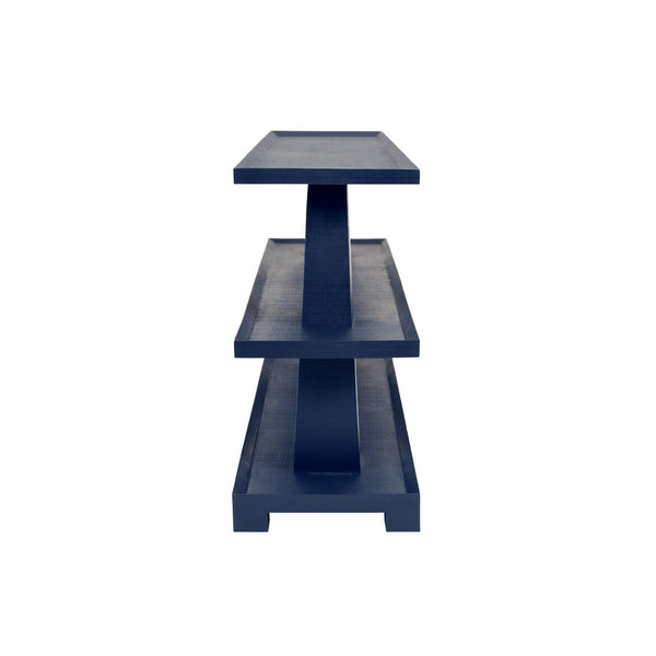 Lowen Three Tier Two Column Console In Textured Navy Linen - Scenario Home