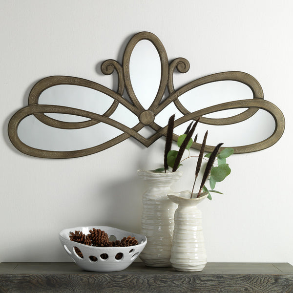 Scroll Wood Wall Mirror, Distressed Grey - Scenario Home