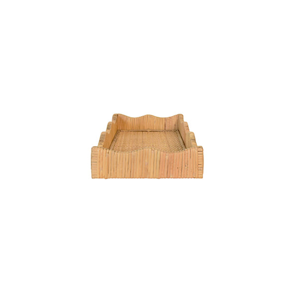 Wavey Small Rectangle Scalloped Edge Tray in Rattan - Scenario Home