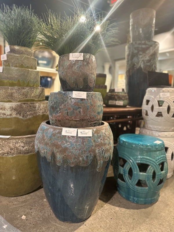 Round Ceramic Planter with a Reef/Spa Teal Glaze-Small - Scenario Home