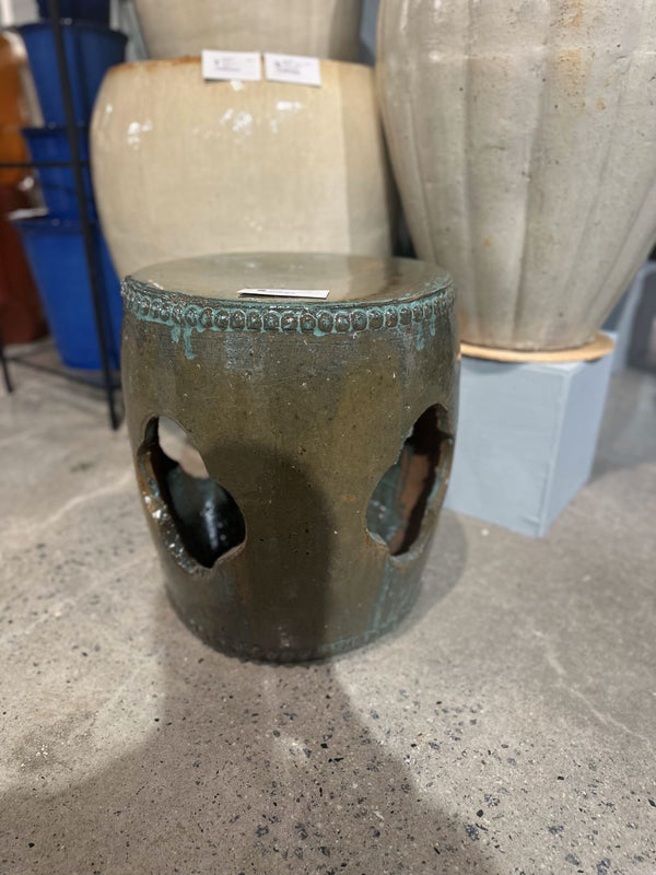 Teal Chain of Studs Ceramic Garden Stool - Scenario Home