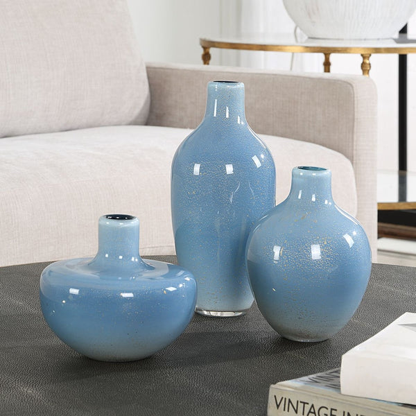Uttermost Celestial Frost Blue Vases Set/3 - Scenario Home