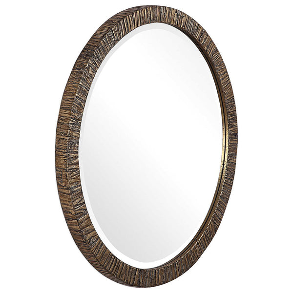 Round Wood Framed Mirror with Textured Tree Bark Veneer - Scenario Home