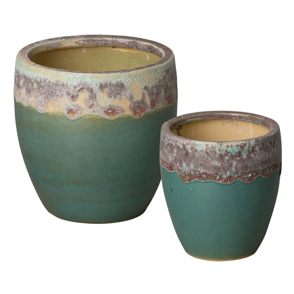 Small Round Ceramic Planter with a Reef/Teal Glaze - Scenario Home