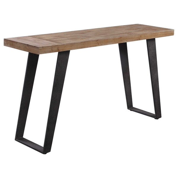 Weathered Oak Top Console Table with Angled Iron Legs - Scenario Home