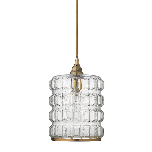 Grid Pattern Clear Glass Pendant with Brass Hardware - Scenario Home