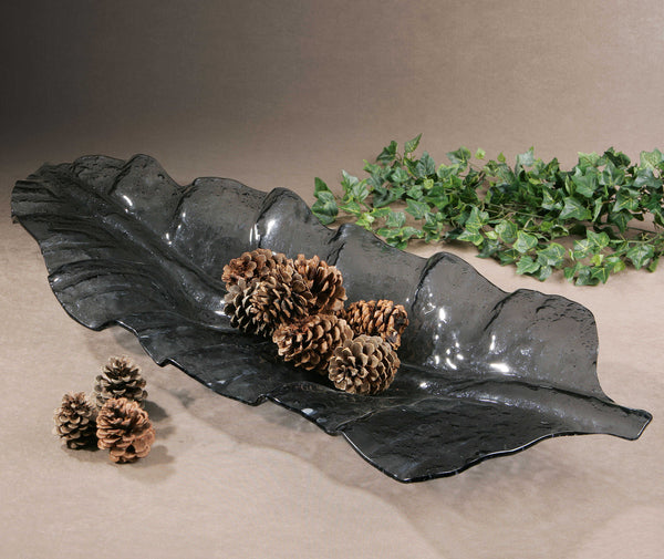 Smoked Leaf Glass Tray - Scenario Home