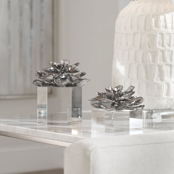Indian Lotus Metallic Silver Flowers S/2 - Scenario Home