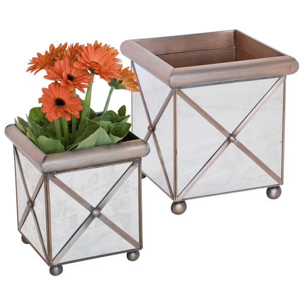 Worlds Away Medium Antique Mirror Planter - Scenario Home