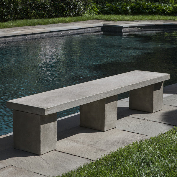 3-Legged Contemporary Stone Bench – Verde Patina - Scenario Home