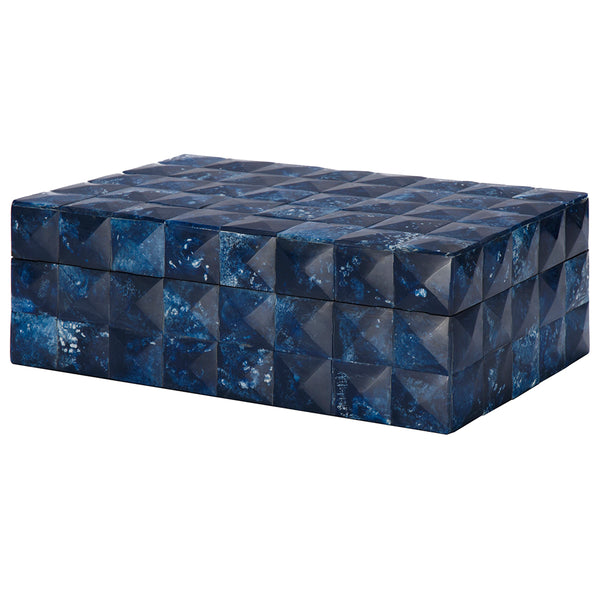 Worlds Away Bronson Geometric Relief Resin Box - Dark Blue - Scenario Home