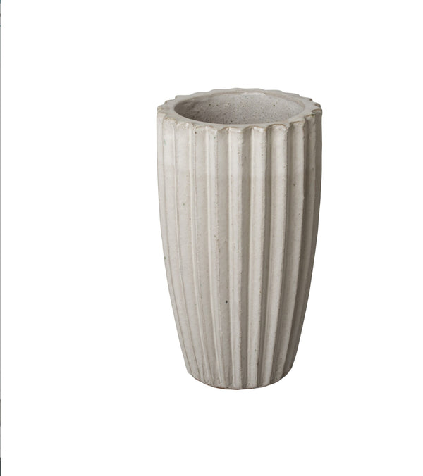 Tall Round Ridged Ceramic Pot in Stone Gray – Small - Scenario Home