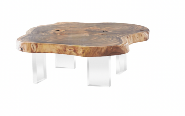 Floating Coffee Table with Acrylic Legs - Chamcha Wood - Scenario Home