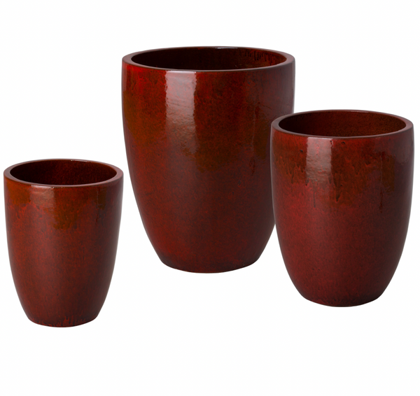Tall Tropical Red Glazed Ceramic Planter - Medium - Scenario Home