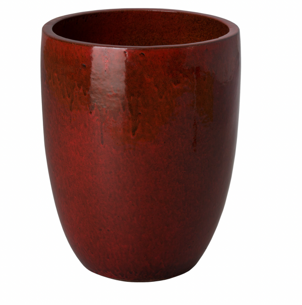 Tall Tropical Red Glazed Ceramic Planter - Medium - Scenario Home