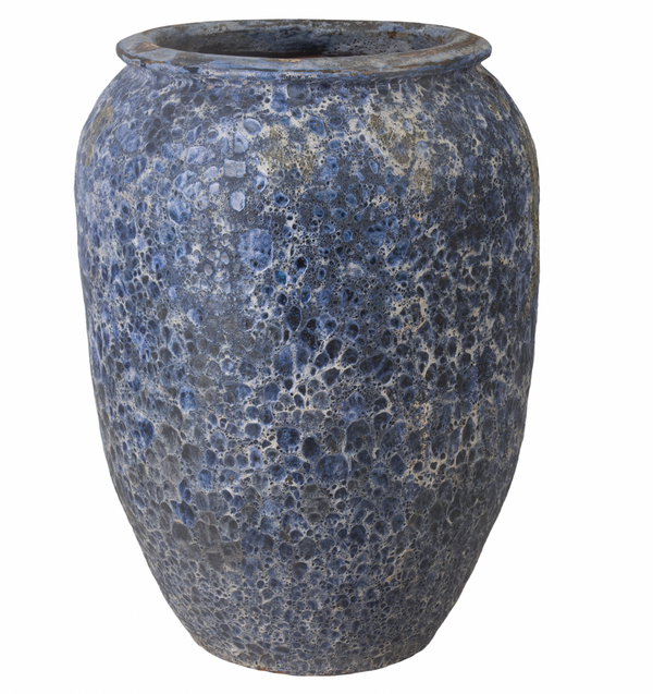 Round Ceramic Jar Planter - Distressed Reef Blue - Scenario Home