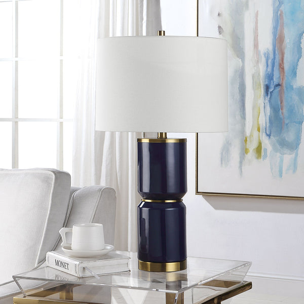 Royal Blue Glaze with Antique Gold Accents Lamp - Scenario Home