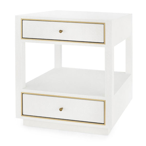 2-Drawer Lacquered Linen Side Table in White | Carmen Collection | Vil ...