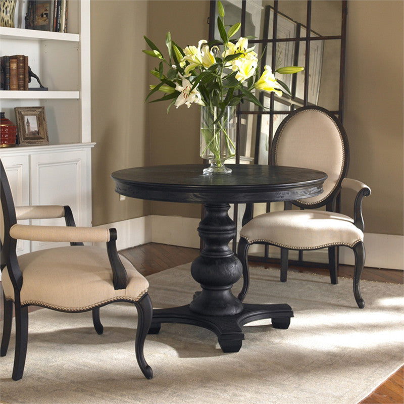 Satin Finish Pine Pedestal Dining Table — Black - Scenario Home
